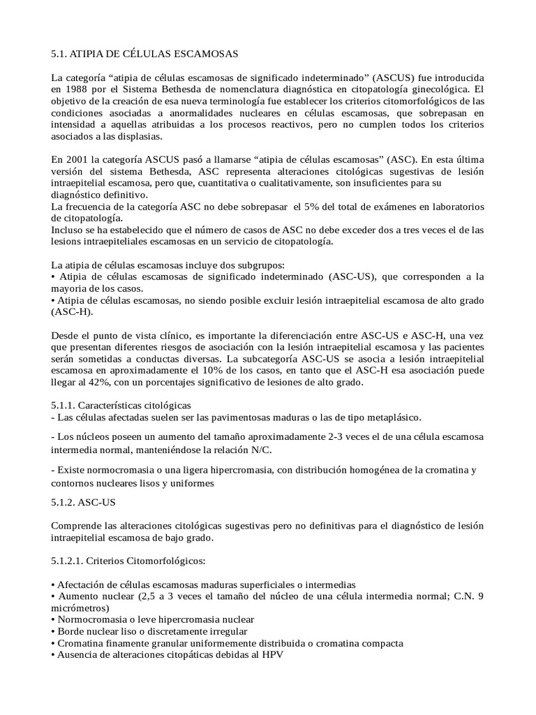 Atipia de Células Escamosas: ASC-US y ASC-H | PDF | Citopatología ...