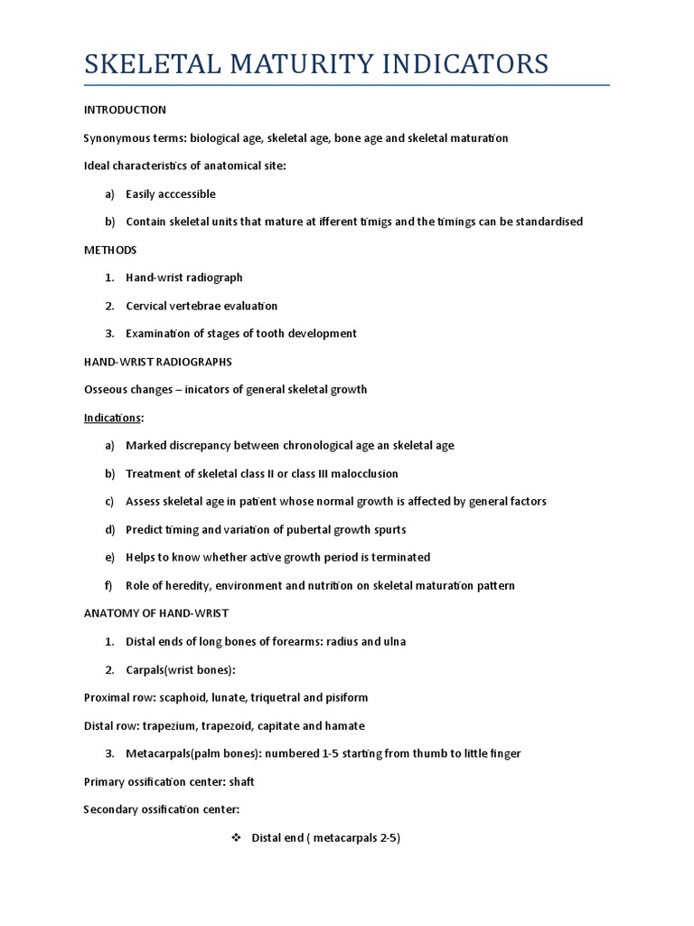 Skeletal Maturity Indicators | Download Free PDF | Thumb | Hand