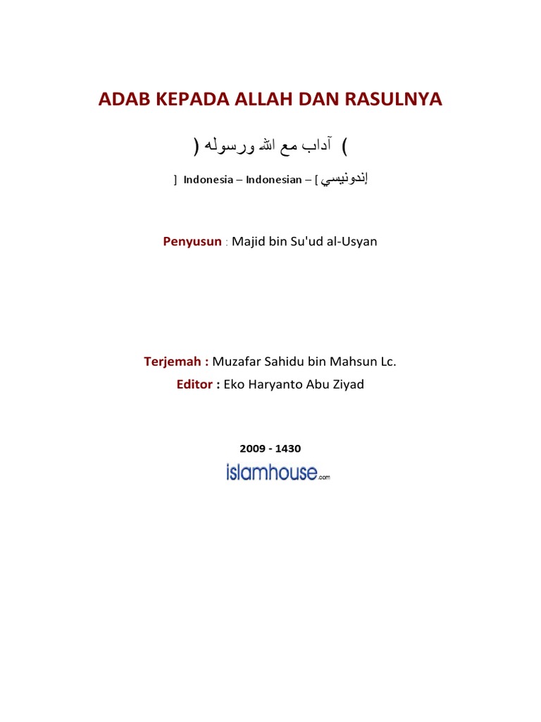 Adab Kepada Allah Dan Rasul | PDF