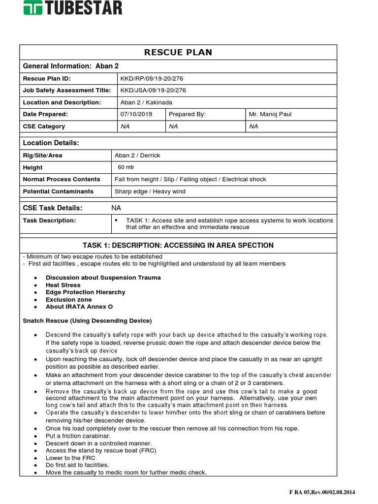 Aban 2 Height Rescue Plan Template | PDF | Equipment | Manufactured Goods