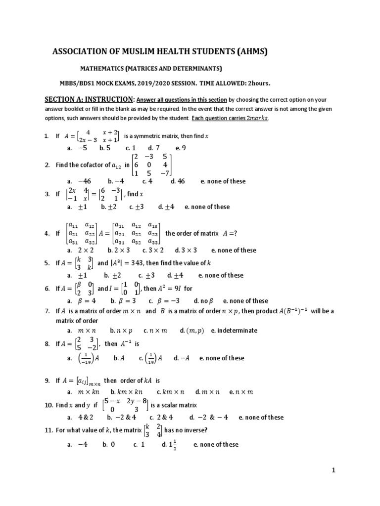 Matrices and Determinants | PDF | Matrix (Mathematics) | Mathematical Relations