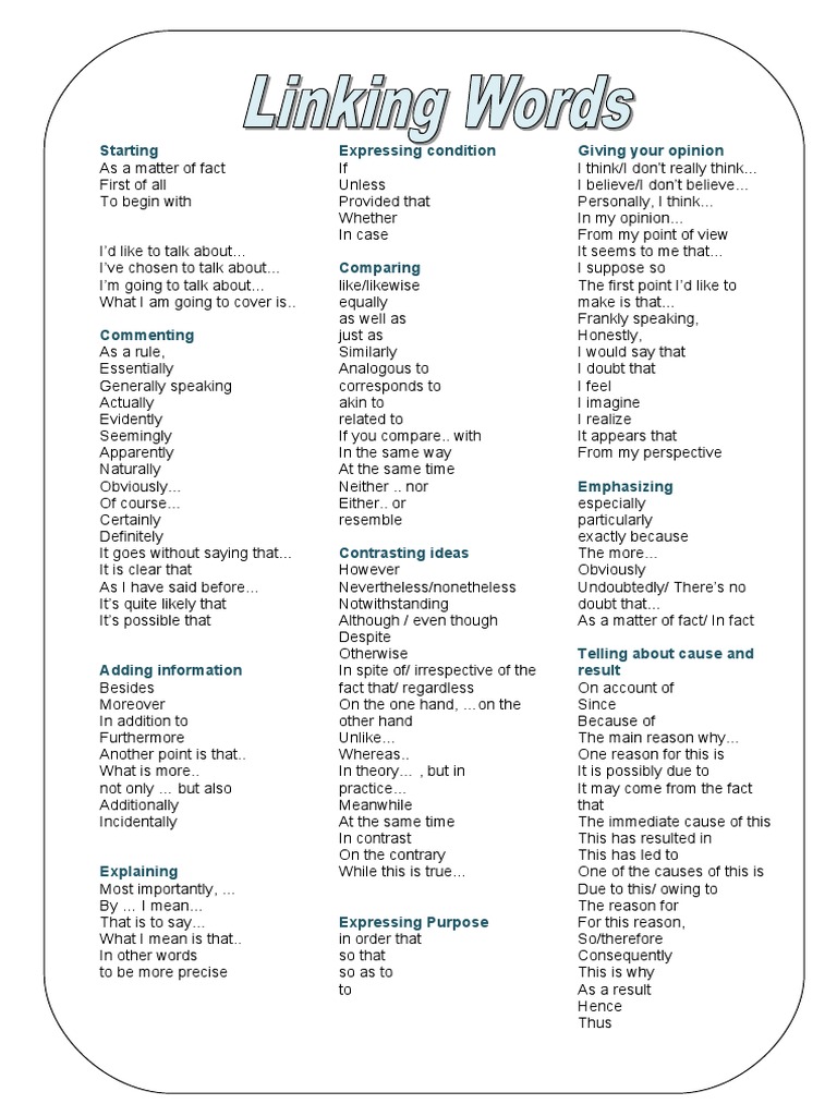 Linking Words and Speaking Phrases | PDF | Reason | Justification