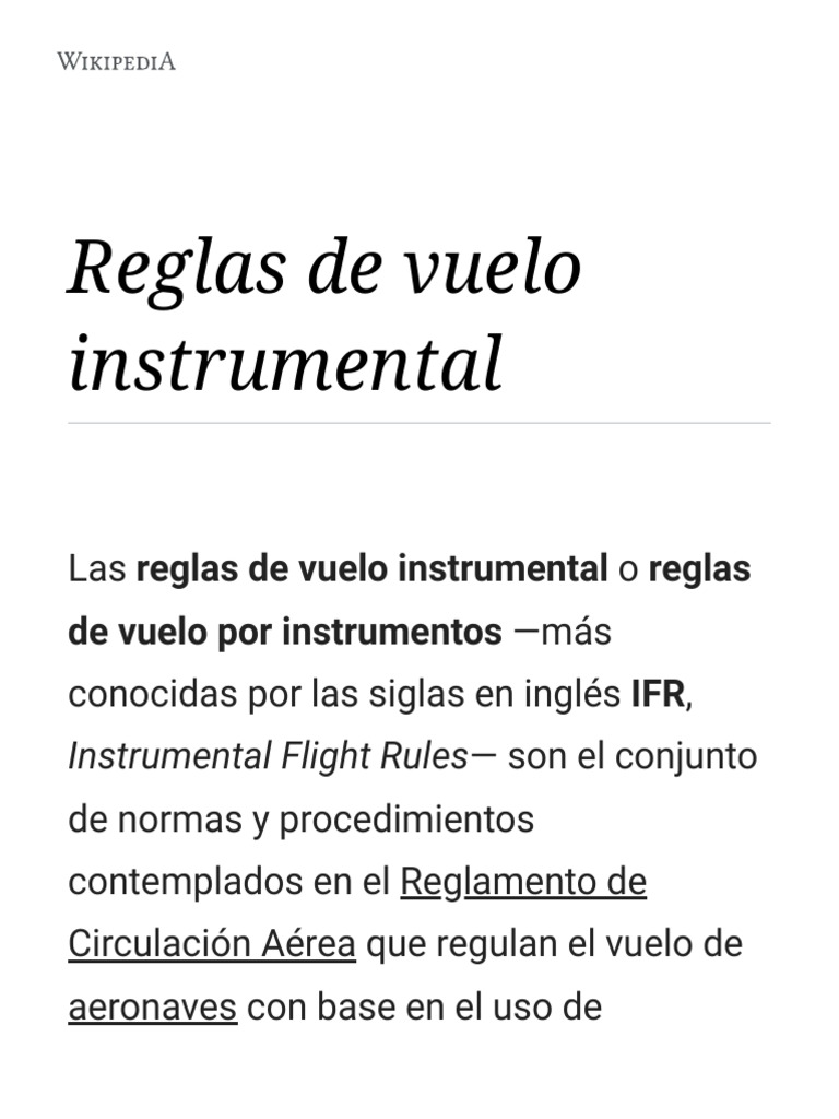Reglas de Vuelo Instrumental - Wikipedia, La Enciclopedia Libre | PDF ...