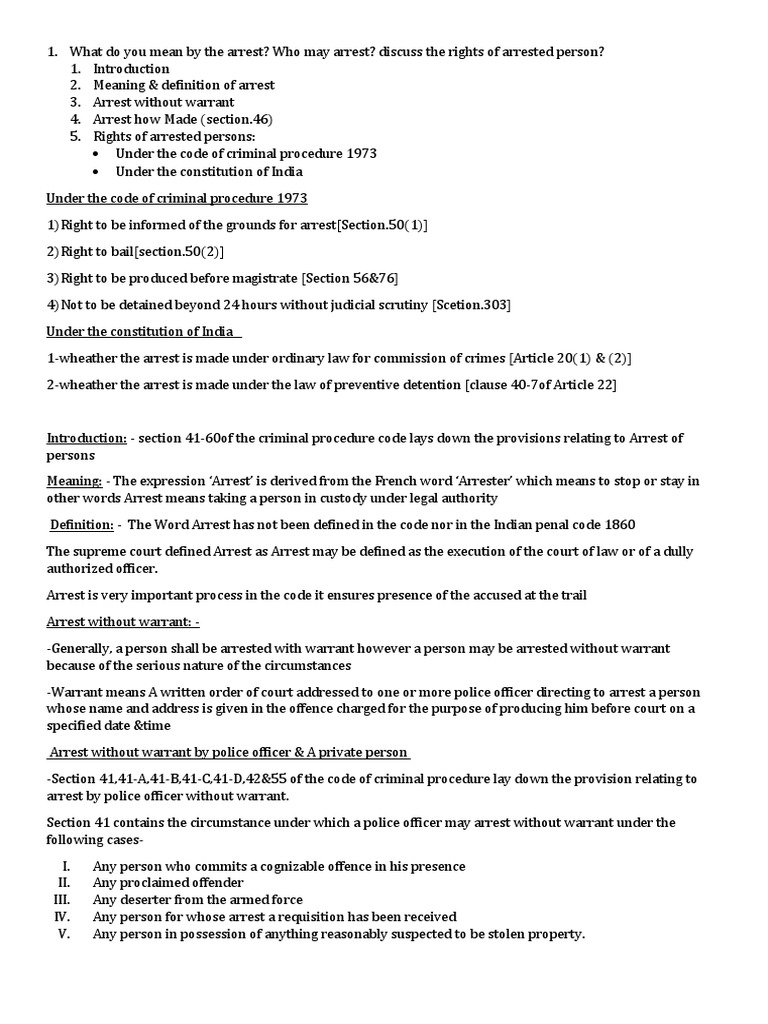 CRPC Notes | PDF | Arrest | Bail