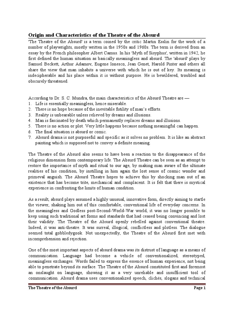 Origin and Characteristics of The Theatre of The Absurd | PDF ...