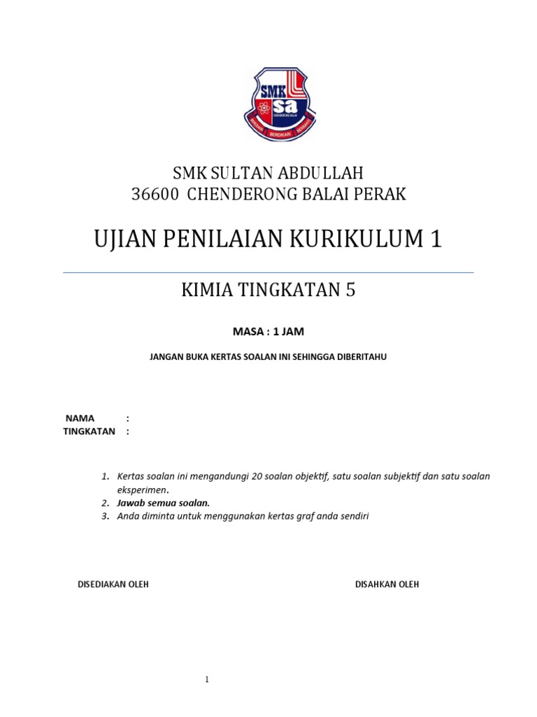 Up 1 Kimia f5 | PDF | Metode & Bahan Ajar