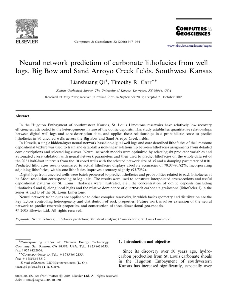 Neural Network Prediction of Carbonate Lithofacies from Well Logs in Big Bow and Sand Arroyo ...