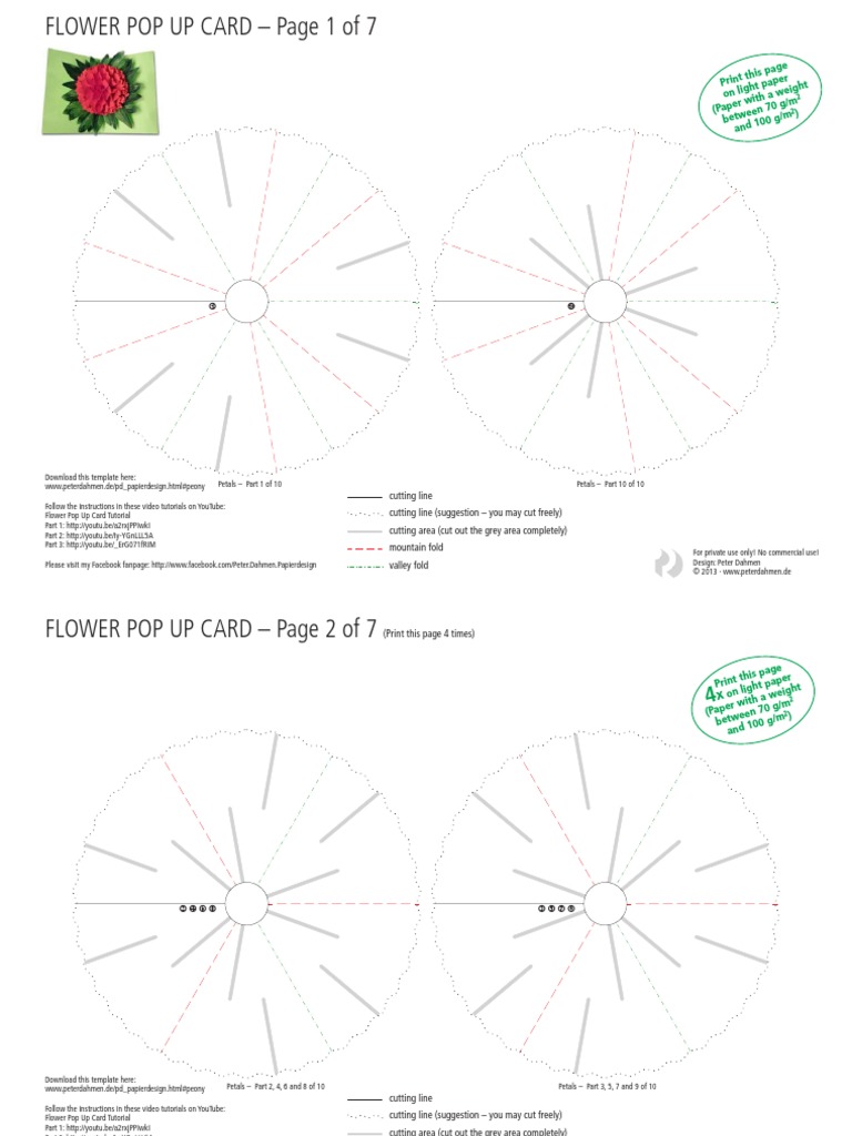 Flower Pop Up Card Template Color PDF | PDF