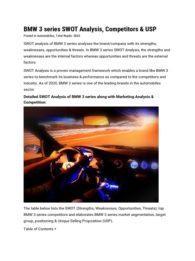 BMW 3 Series SWOT Analysis Plus Marketing Mix | PDF | Bmw | Swot Analysis