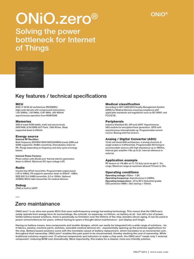 Onio - Zero: Solving The Power Bottleneck For Internet of Things | PDF ...