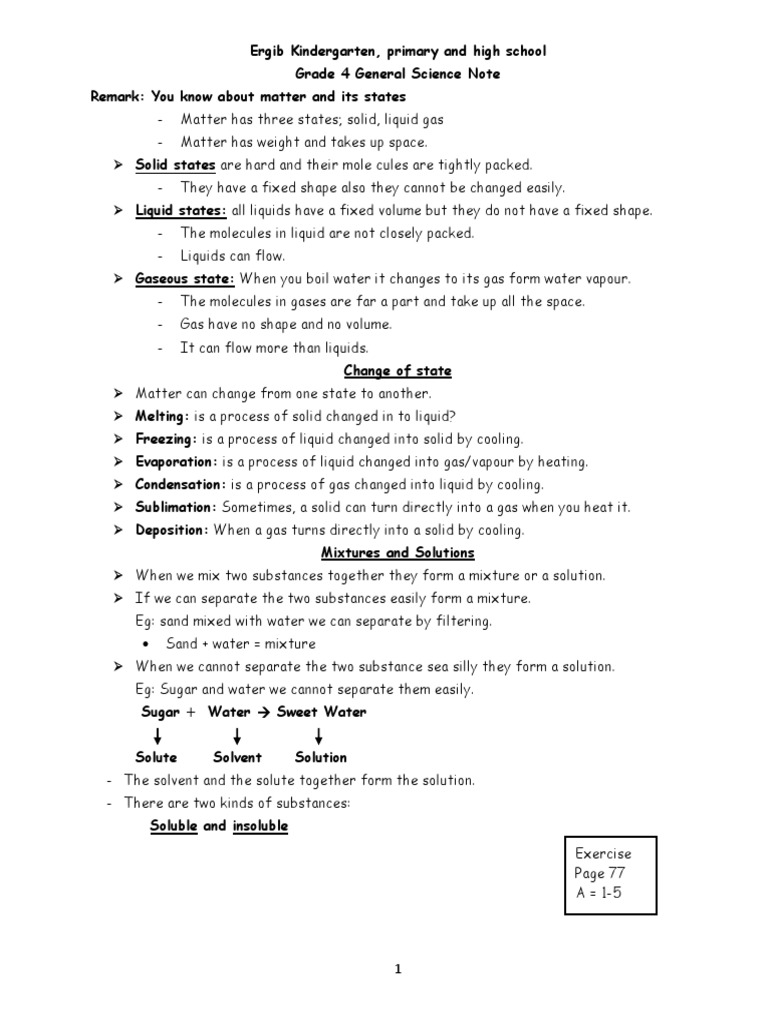 Grade 4 General Science Lesson Note