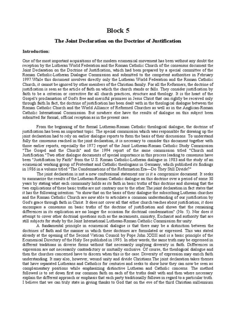 Block 5: The Joint Declaration On The Doctrine of Justification ...