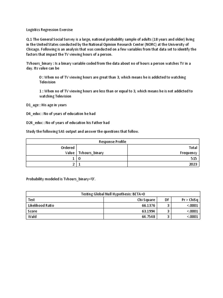 Logistics Regression Exercise | PDF | Logistic Regression | Regression ...