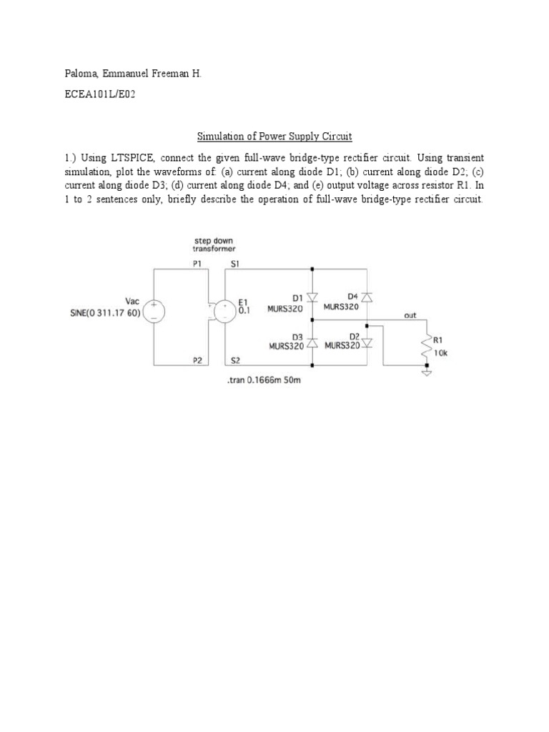 Simulation of Power Supply Circuit (Paloma) | PDF | Rectifier | Electrical Network