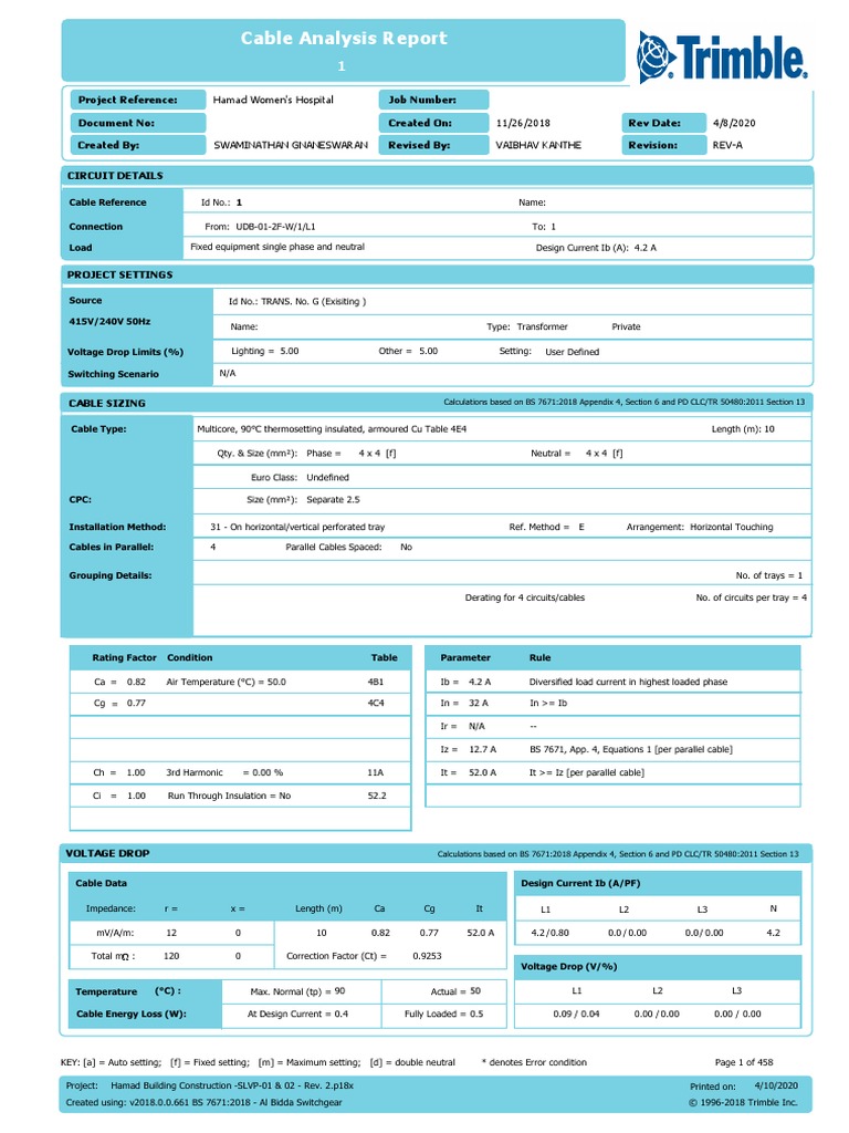 Cable Analysis Report | PDF | Electrical Equipment | Power (Physics)