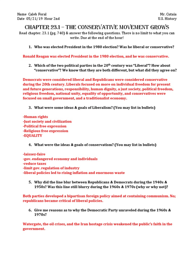 Chapter 23.1 Questions | PDF | Conservatism | Conservatism In The ...