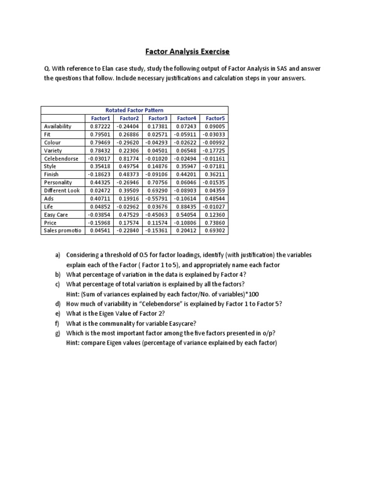 Factor Analysis Exercise | PDF