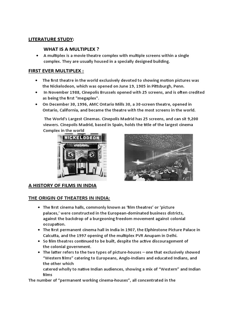 Literature Study: What Is A Multiplex ?: The Origin of Theaters in India | PDF