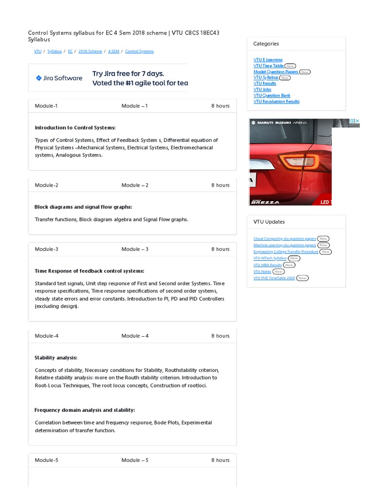 Control Systems Syllabus For EC 4 Sem 2018 Scheme - VTU CBCS 18EC43 ... Control Systems Syllabus For EC 4 Sem 2018 Scheme - VTU CBCS 18EC43 ...