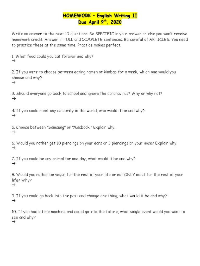 English Writing II Homework Assignment | PDF