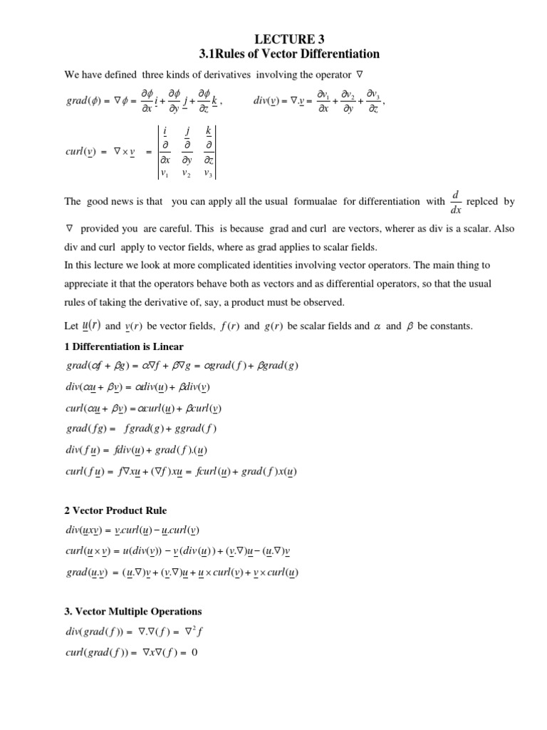 3.1rules of Vector Differentiation | PDF | Integral | Multivariable ...