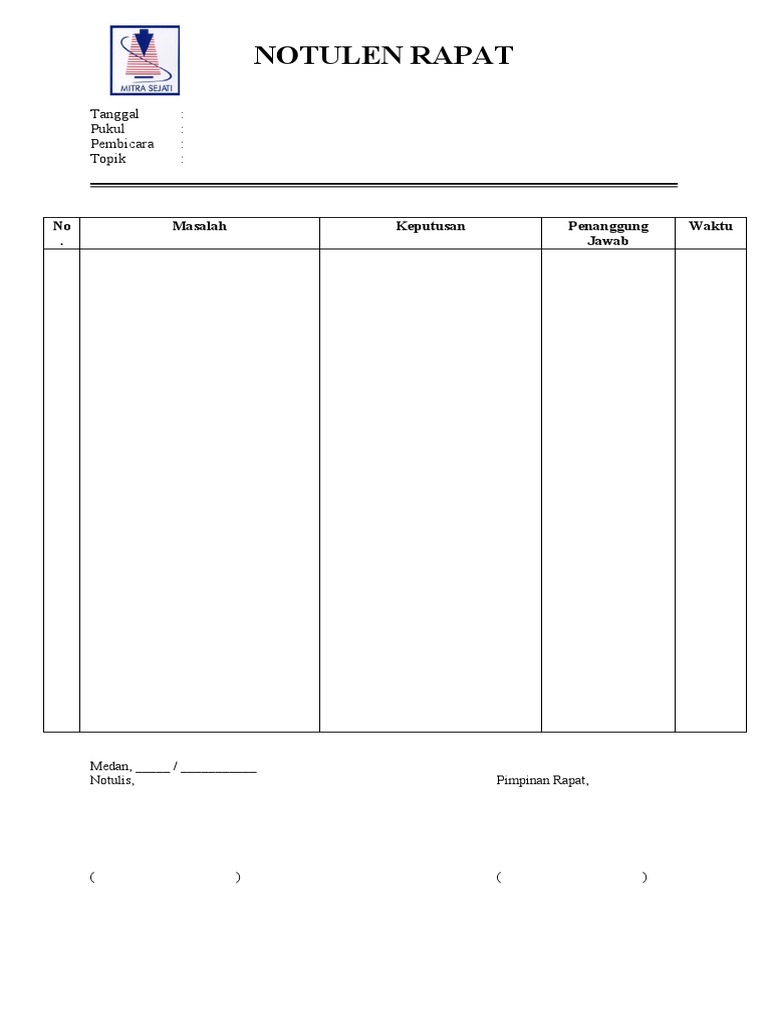 Format Notulen Rapat Efektif | PDF