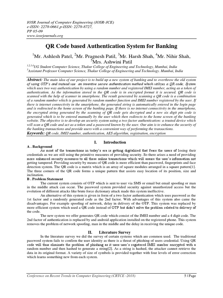 Qr Code Based Authentication System For Banking Pdf Qr Code Password