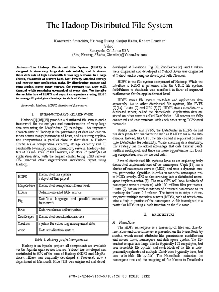 The Hadoop Distributed File System | PDF | Apache Hadoop | Map Reduce