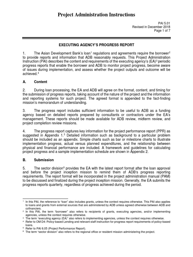 Project Administration Instructions: Executing Agency'S Progress Report ...