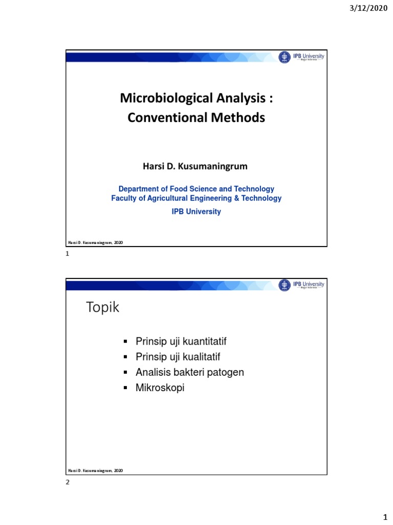 Conventional Method 2020 Ipb Univ Handout | PDF | Staining | Growth Medium