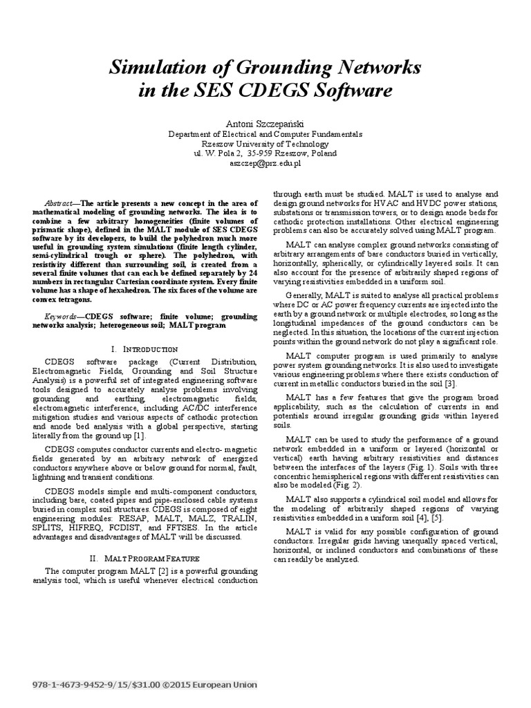 Simulation of Grounding Networks in The SES CDEGS Software: Antoni ...