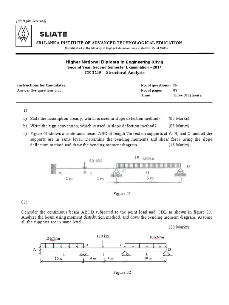 Sliate: Higher National Diploma in CE 2215 - Structural Analysis | PDF ...