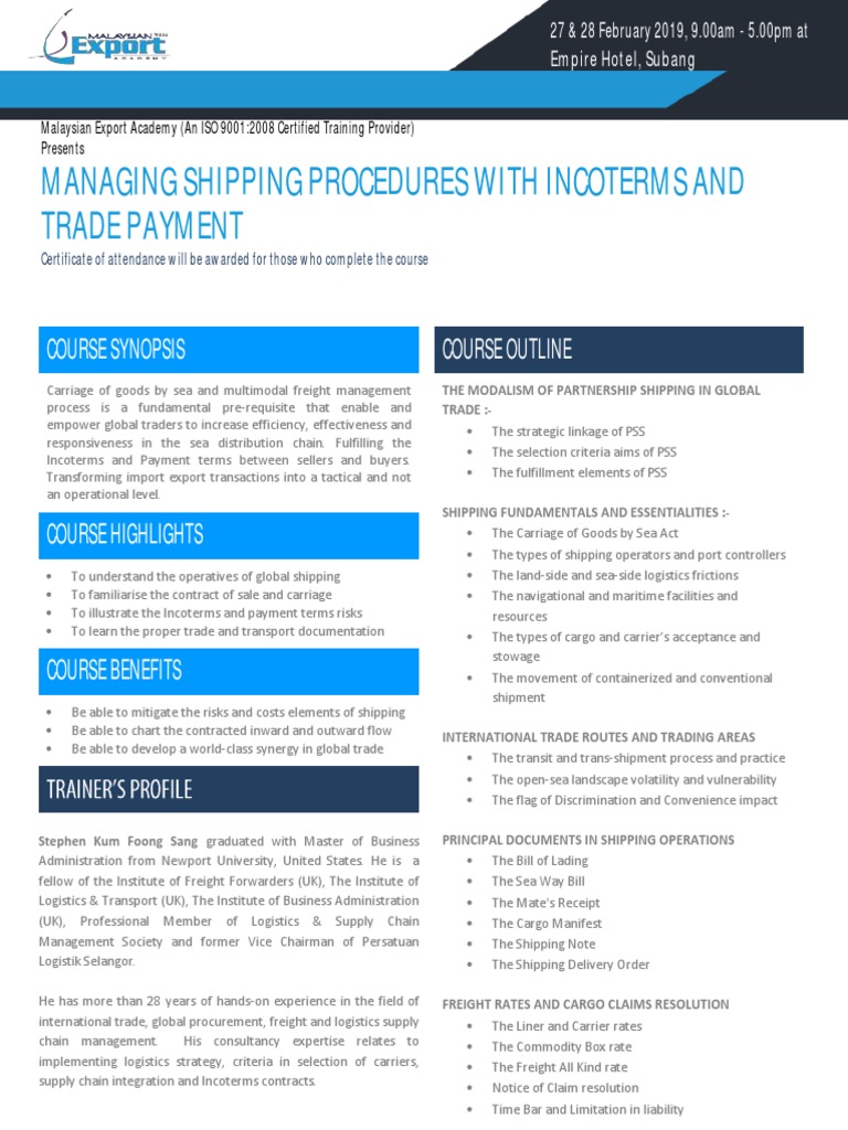 Shipping Procedures and Incoterms Course | PDF | Cargo | Transport