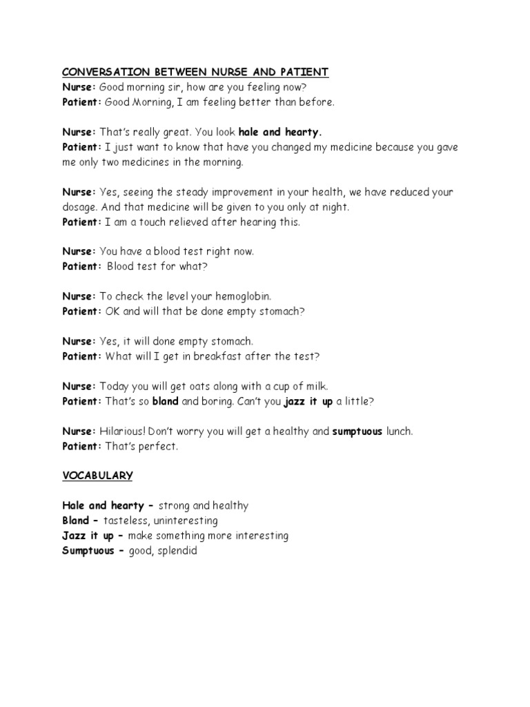 Conversation Between Nurse and Patient | PDF