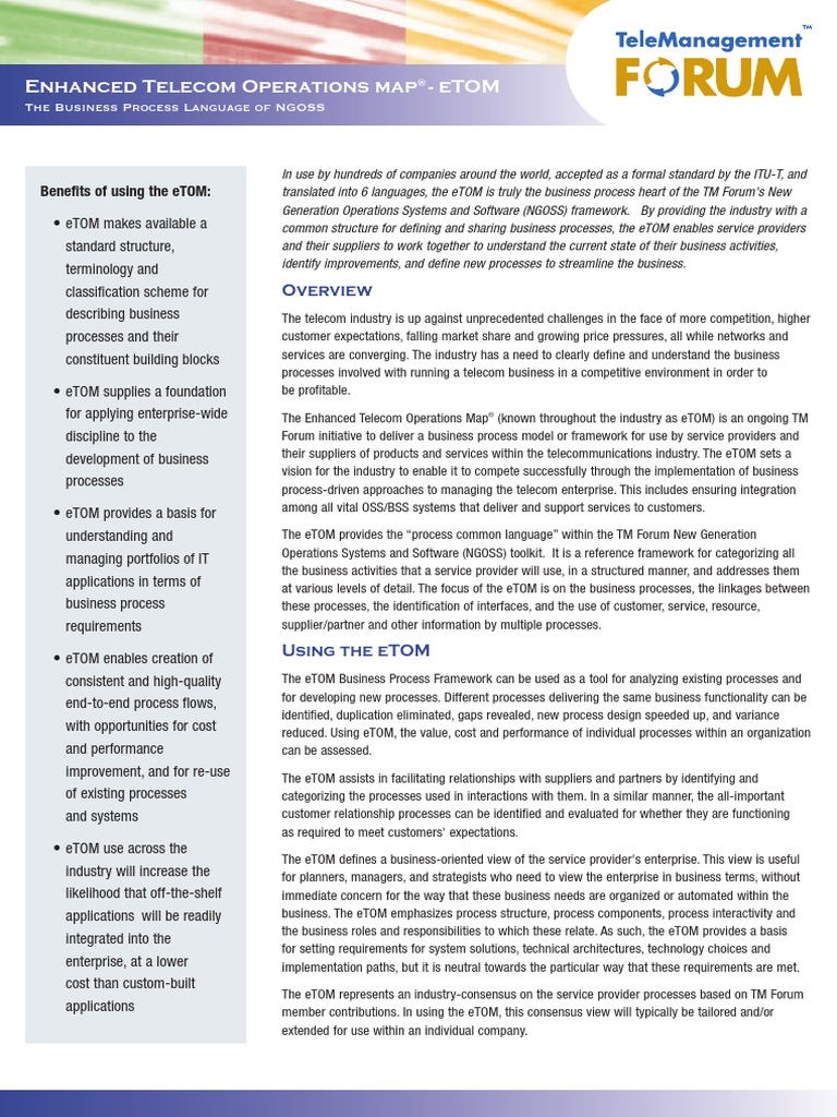 Enhanced Telecom Operations Map - eTOM: Benefits of Using The eTOM ...