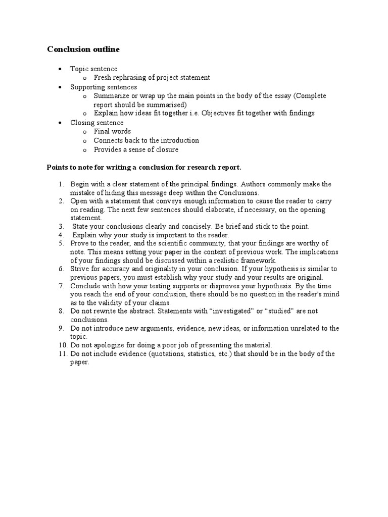 Conclusion Outline: Points To Note For Writing A Conclusion For ...
