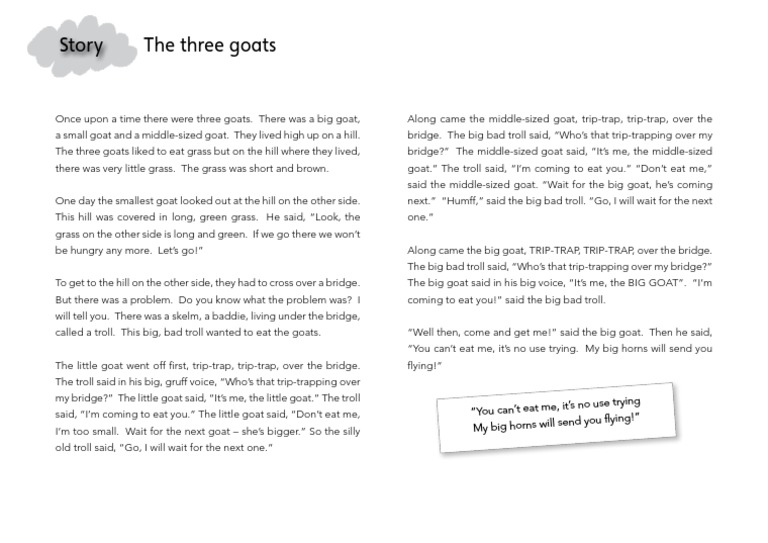 Story The Three Goats: "You Can't Eat Me, It' S No Use Trying My Big ...