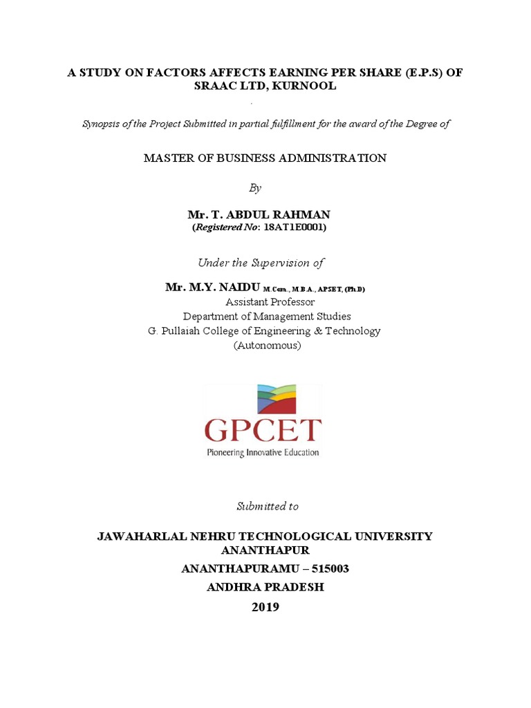 A Study On Factors Affects Earning Per Share (E.P.S) of Sraac LTD ...
