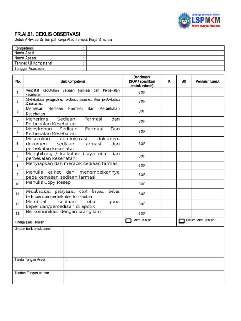FR - Ai.01 Ceklis Observasi | PDF