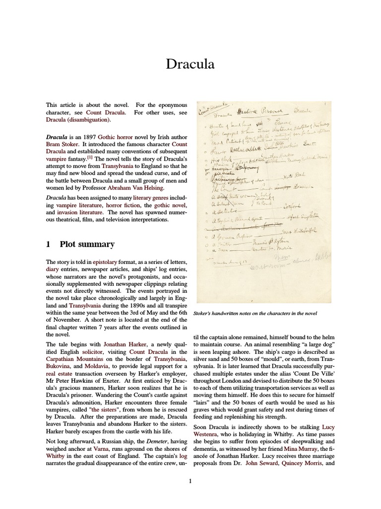 Dracula: 1 Plot Summary | PDF | Dracula | Mina Harker