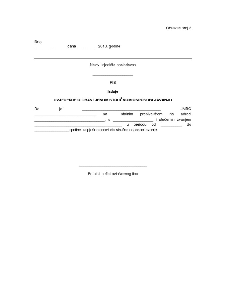 Uvjerenje o Strucnom Osposobljavanju Document PDF | PDF