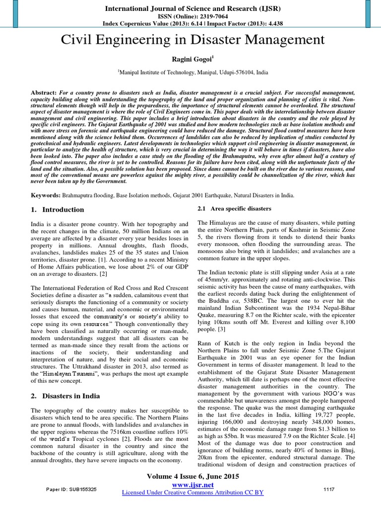 The Role of Civil Engineers in Effective Disaster Management: A Case ...