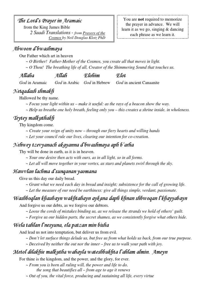 Aramaic Translation Phonetic 12 | PDF | Lord's Prayer | Theology