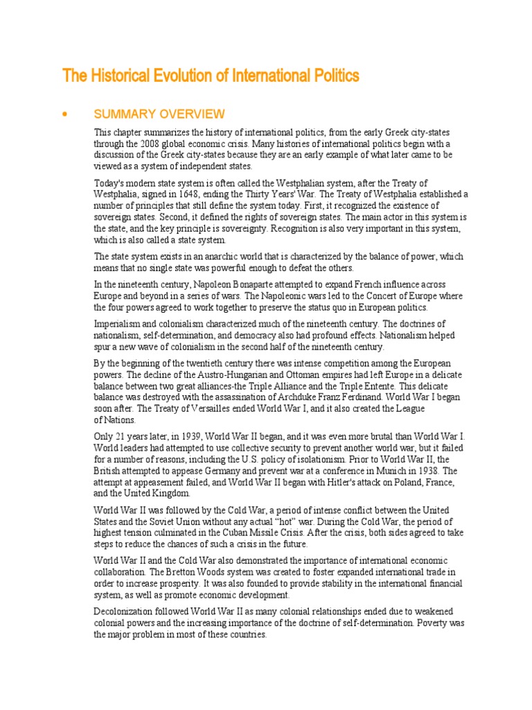 Evolution of International Politics History | PDF | Sovereign State ...
