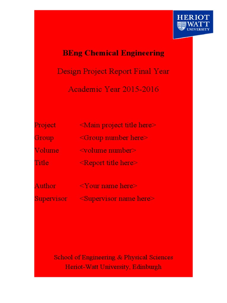 Beng Chemical Engineering: Design Project Report Final Year Academic Year 2015-2016 | PDF