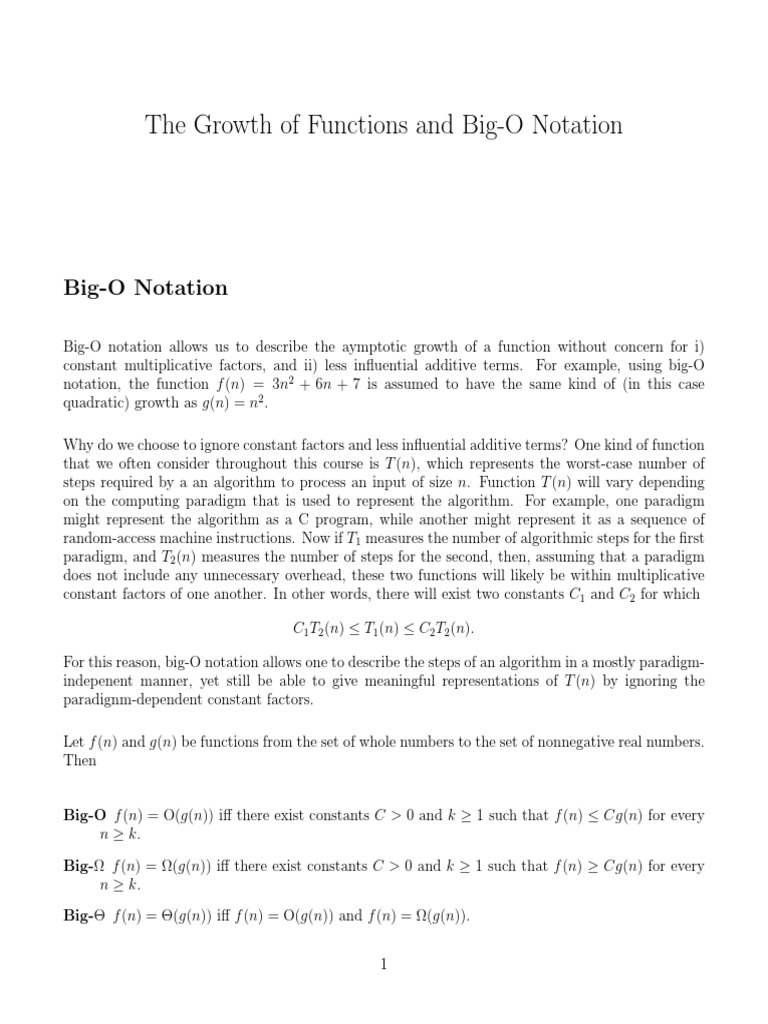 The Growth of Functions and Big-O Notation | PDF | Time Complexity | Mathematical Objects