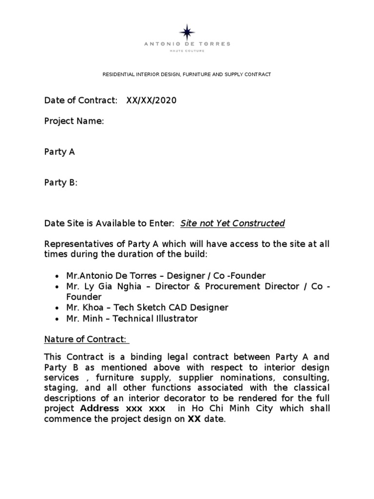 Residential Interior Design, Furniture and Supply Contract | PDF ...