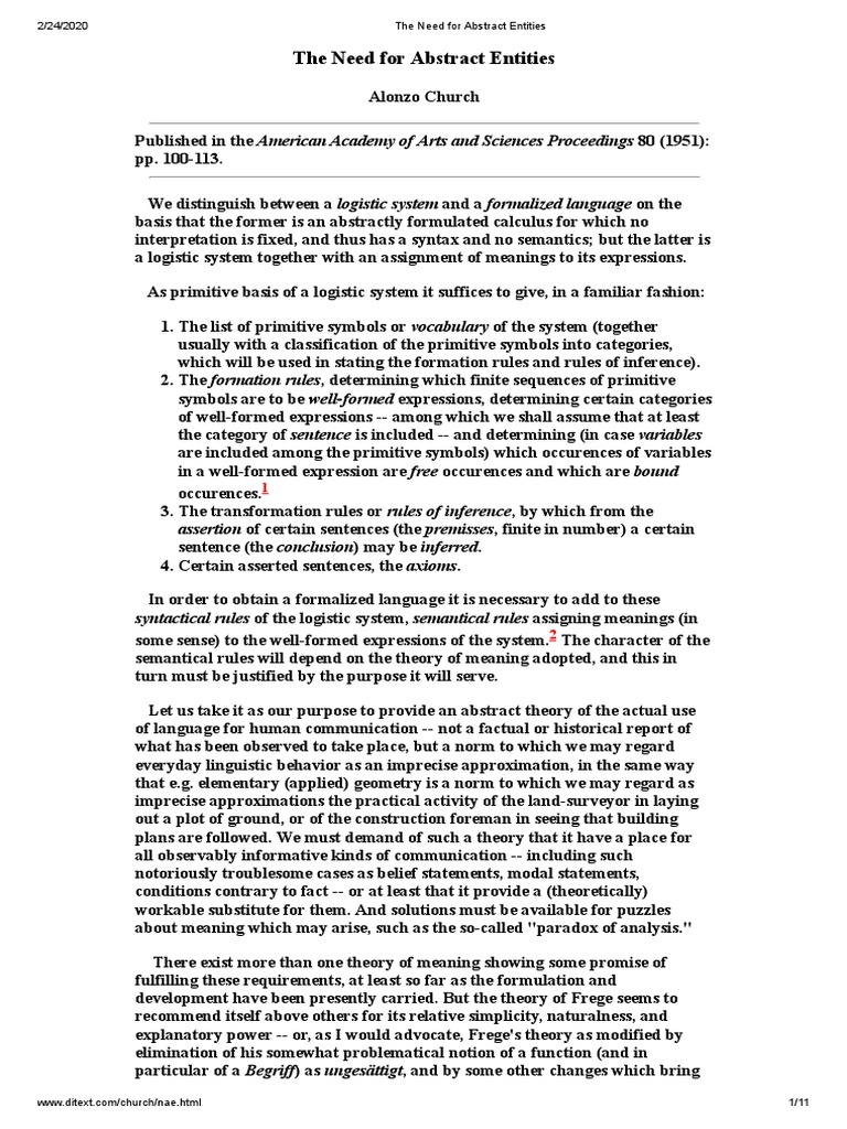 The Need For Abstract Entities | PDF | Grammatical Number | Gottlob Frege