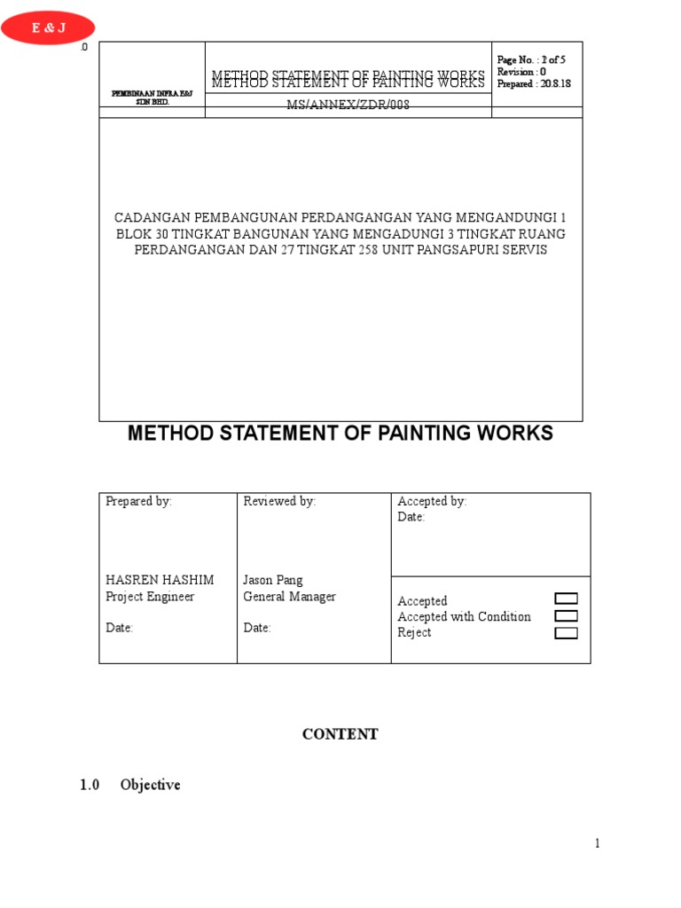 Method Statement of Painting Works: E & J E & J | PDF | Specification (Technical Standard) | Paint