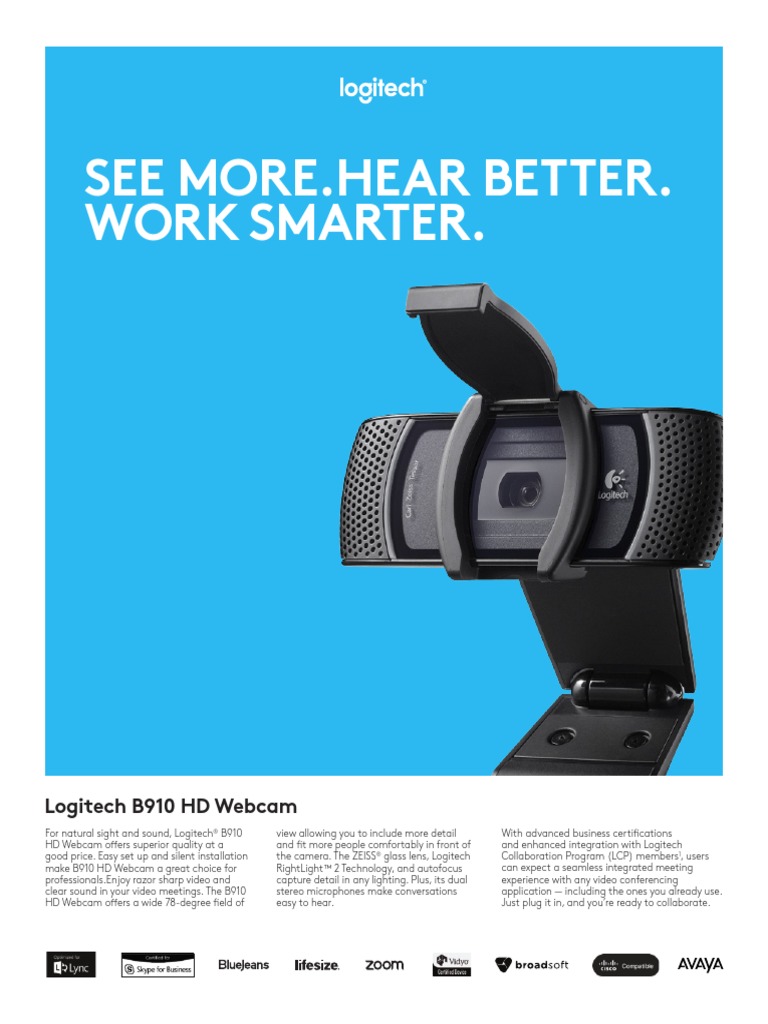 See More - Hear Better. Work Smarter.: Logitech B910 HD Webcam | PDF ...